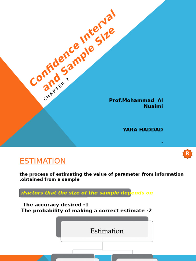 CH 2-Confidence Interval and Sample Size - YARA | PDF | Estimator | Standard Deviation