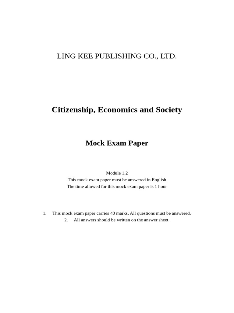 Citizenship Economics Society Mock Exam | PDF | Family | Interpersonal ...
