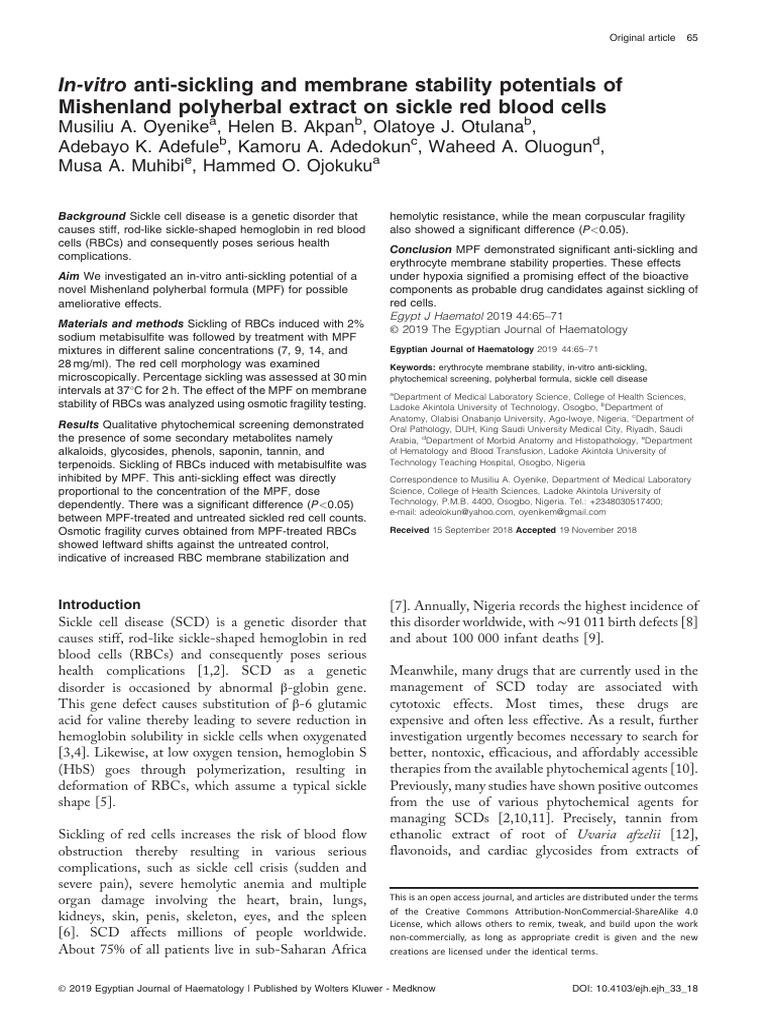 In Vitro Anti Sickling and Membrane Stability.10 | PDF | Biology ...