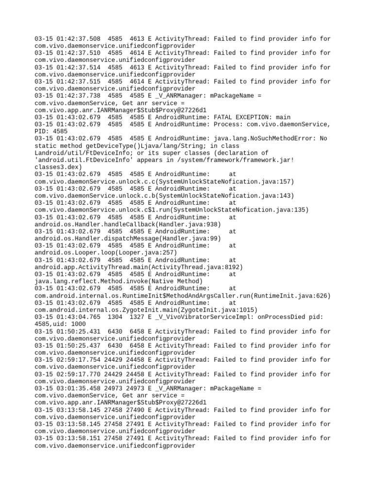 Vivo Daemon Service Error Logs | PDF | Java (Programming Language) | Computer Programming