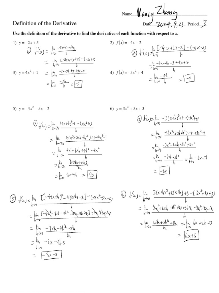 Definition of The Derivative-Worksheet | PDF