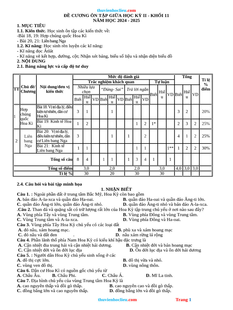 De Cuong Tap Giua HK2 Dia Li 11 KNTT 24 25 | PDF