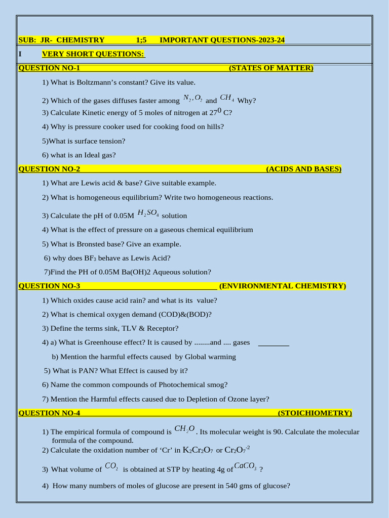 Ipe - Imp - JR - Chemistry 2023-24 | PDF | Molecules | Chemical Reactions