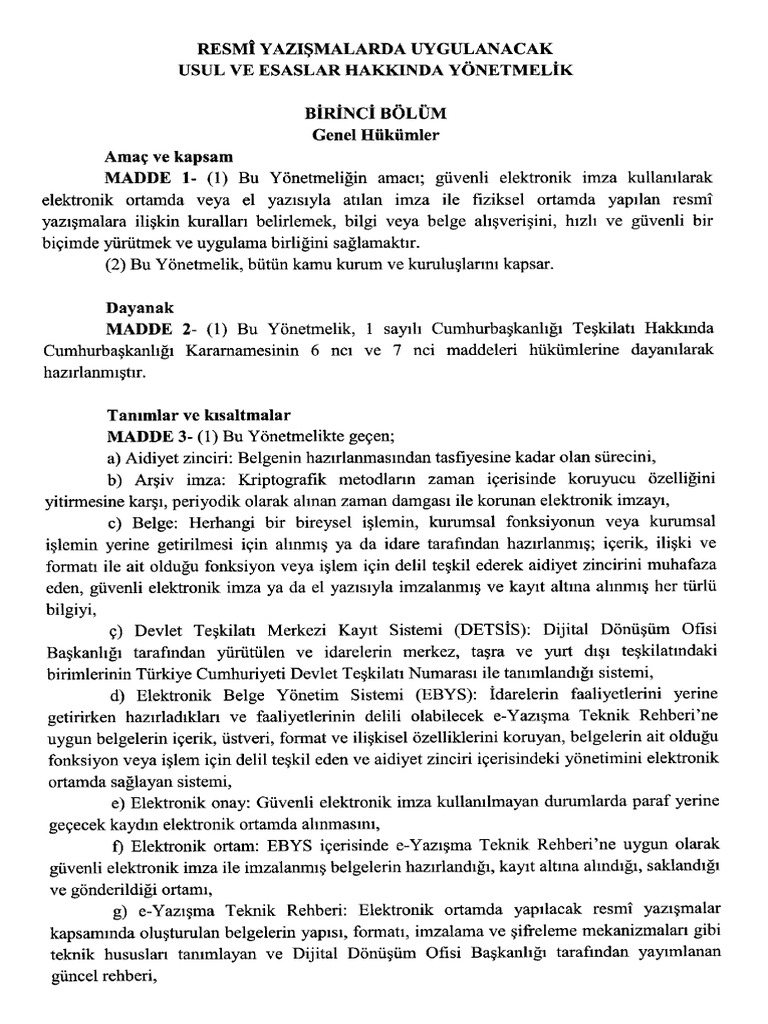 Resmi Yazışmalarda Uygulanacak Usul Ve Esaslar Hakkında Yönetmelik | PDF