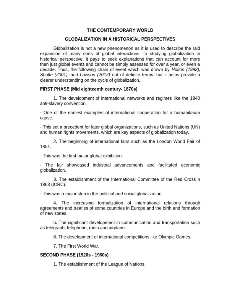 Historical Phases of Globalization | PDF | Globalization ...