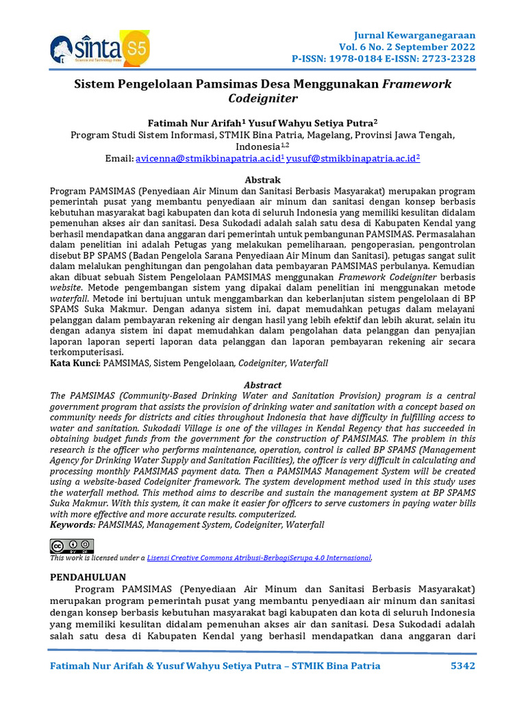 354.+Sistem+Pengelolaan+Pamsimas+Desa+Menggunakan+Framework+Codeigniter | PDF