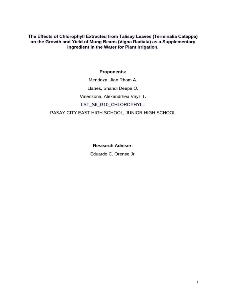 LST S6 G10 Chlorophyll Research-Paper | PDF | Irrigation | Leaf