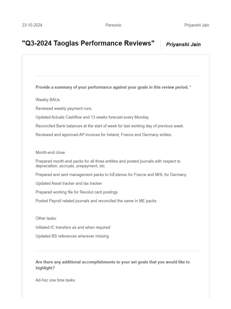 Personio Performance & Development Q3 | PDF