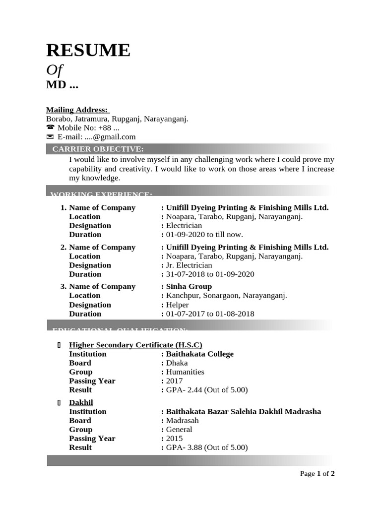 New Grayscale Resume Formate | PDF