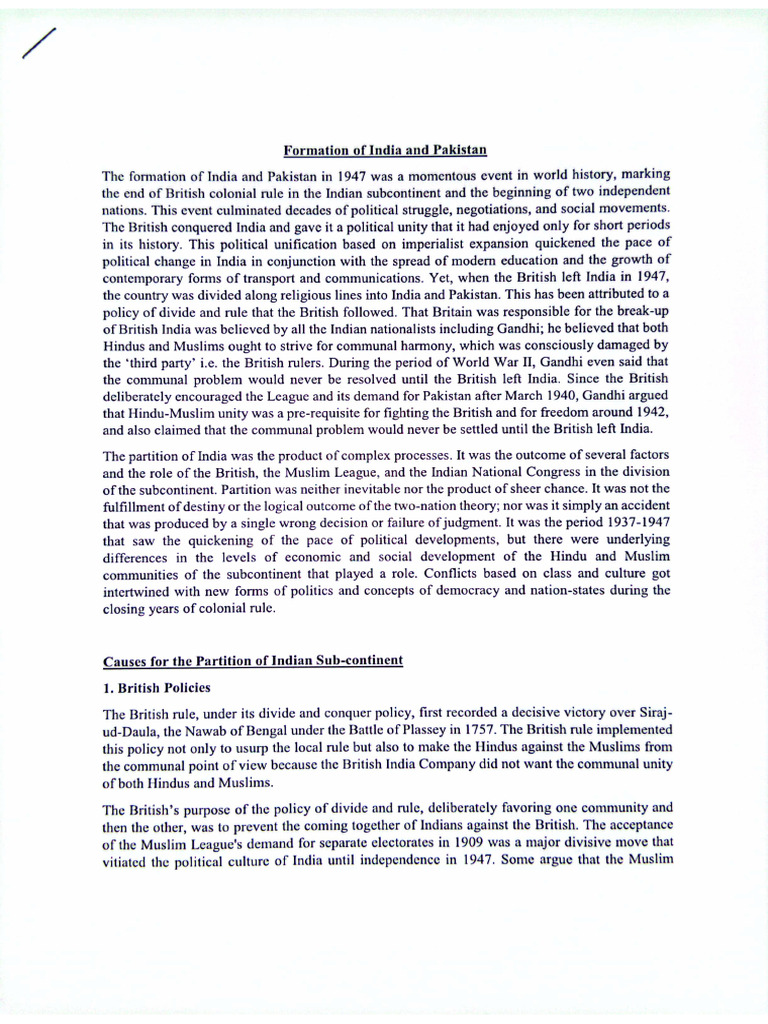 Creation of India & Pakistan | PDF