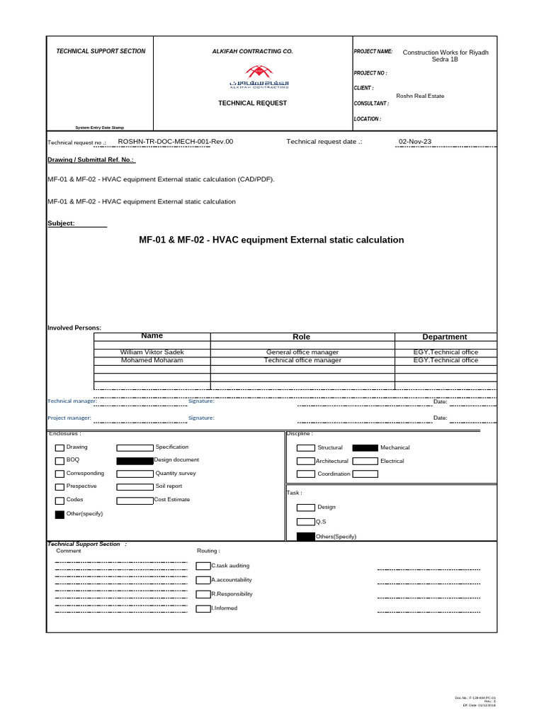 MF-01 & MF-02 - HVAC Equipment External Static Calculation | PDF