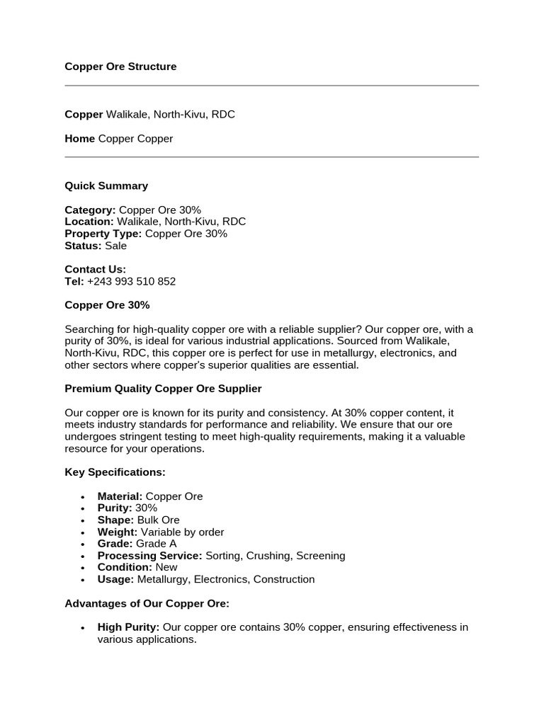 High-Quality Copper Ore for Sale | PDF