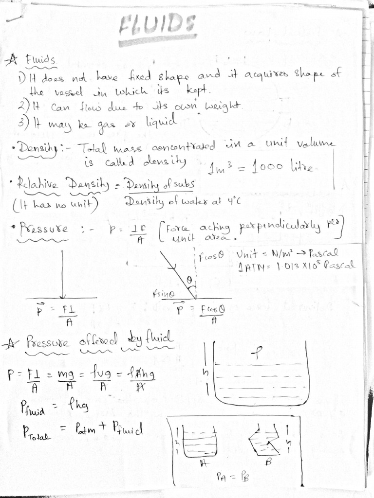 Mechanical Properties of Fluids CLASS XI NOTES | PDF