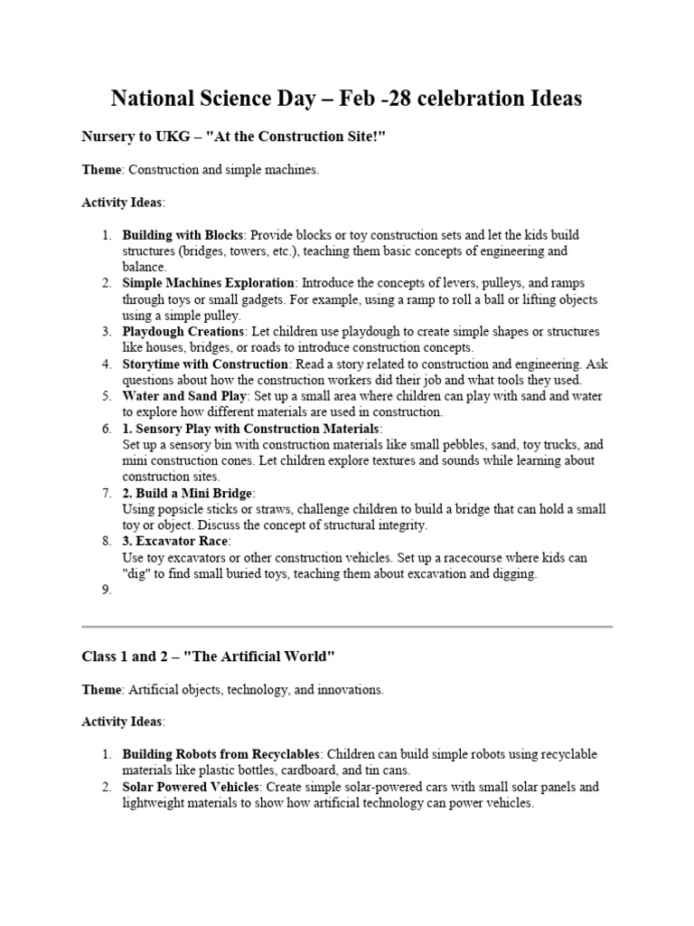 National Science Day Activity Ideas | PDF | Science | Water