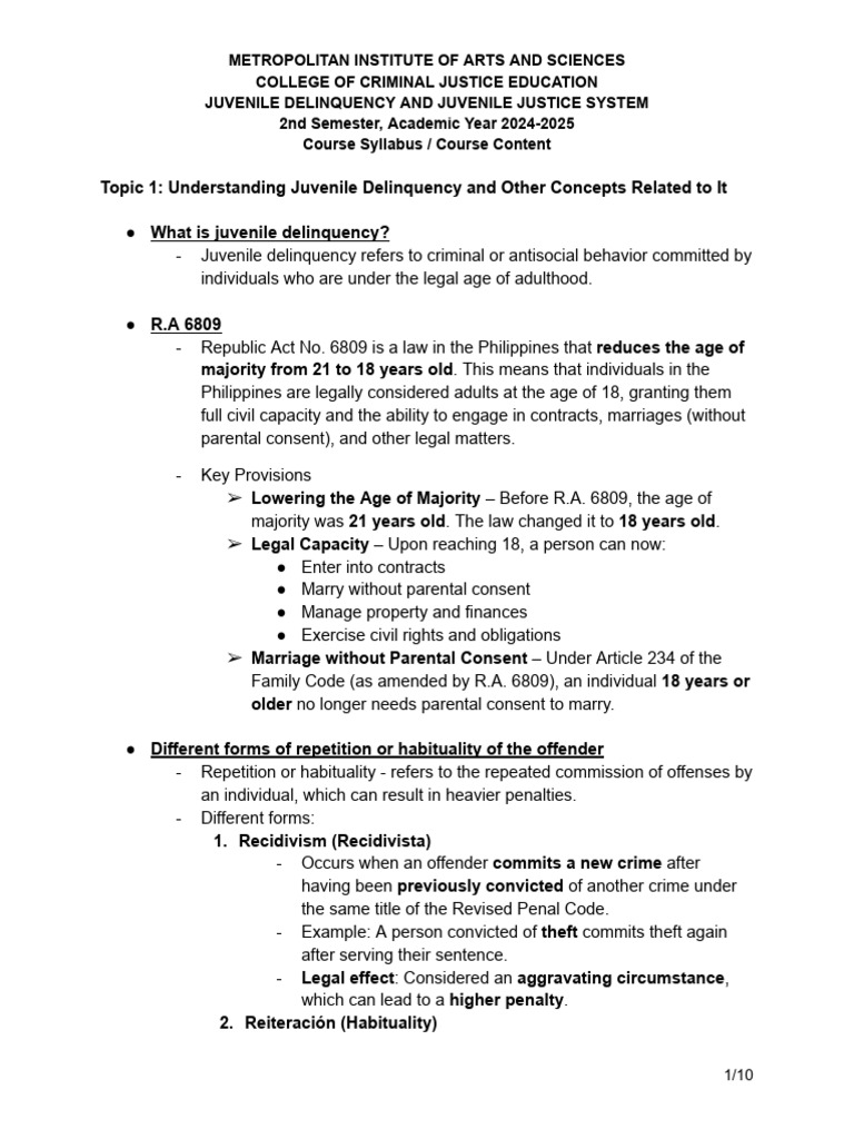 Juvenile Delinquency Course Syllabus | PDF | Juvenile Delinquency ...