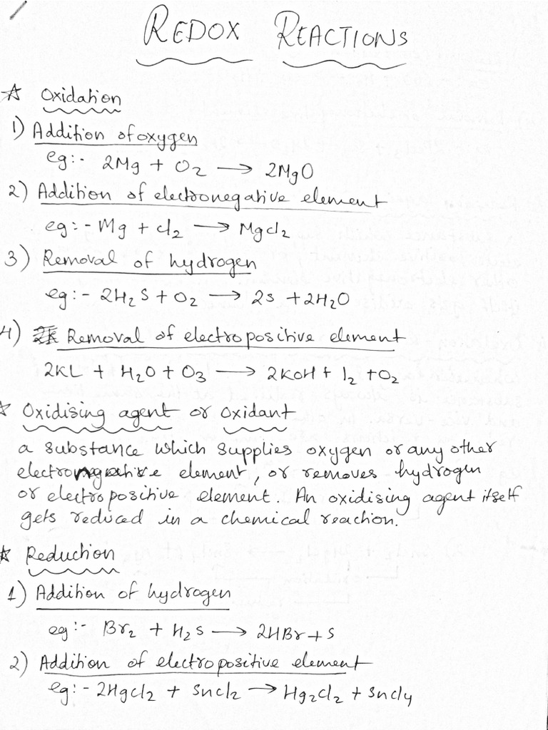 Redox Reactions CLASS XI NOTES | PDF