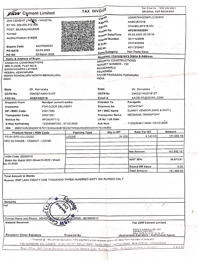 Cement Invoice - 08 | PDF