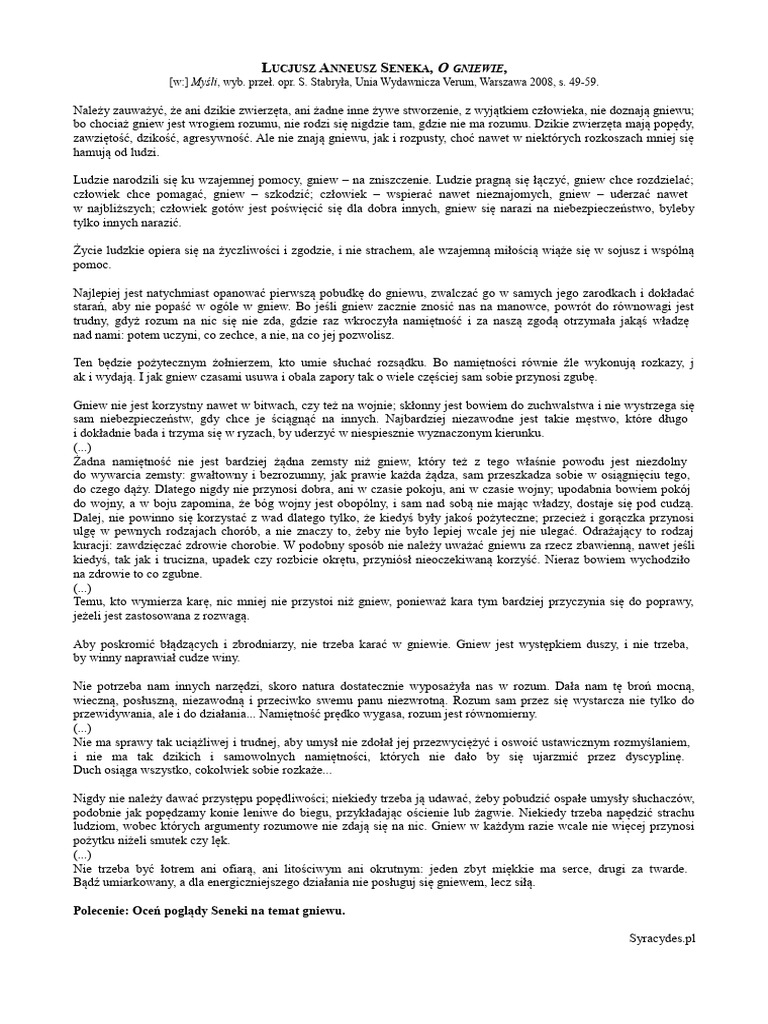 Seneka - O Gniewie | PDF