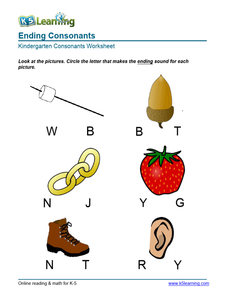 Kindergarten Circle Picture Letters Ending Consonants 4 | PDF