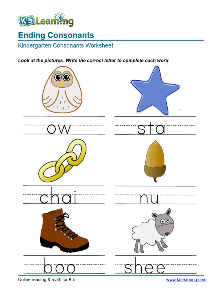 Kindergarten Picture Write Letters Ending Consonants 4 | PDF