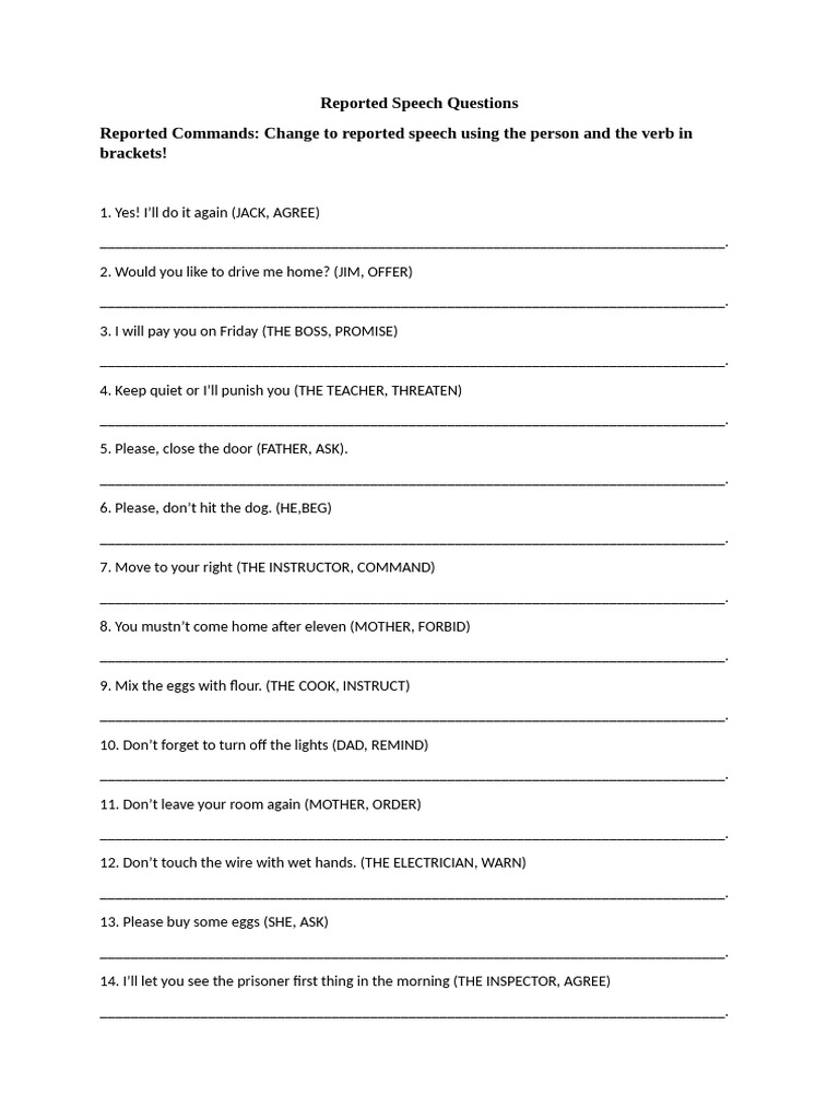 Reported Speech Command Exercises | PDF