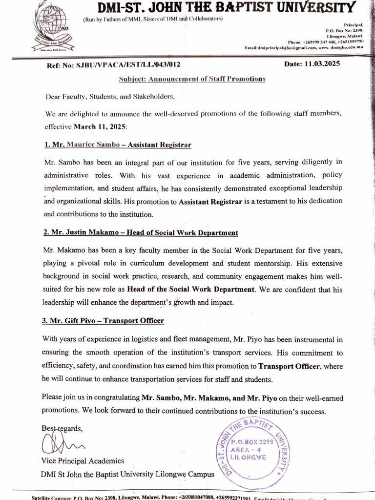 DMI-LL Staff Promotion Circular | PDF | Leadership | Business