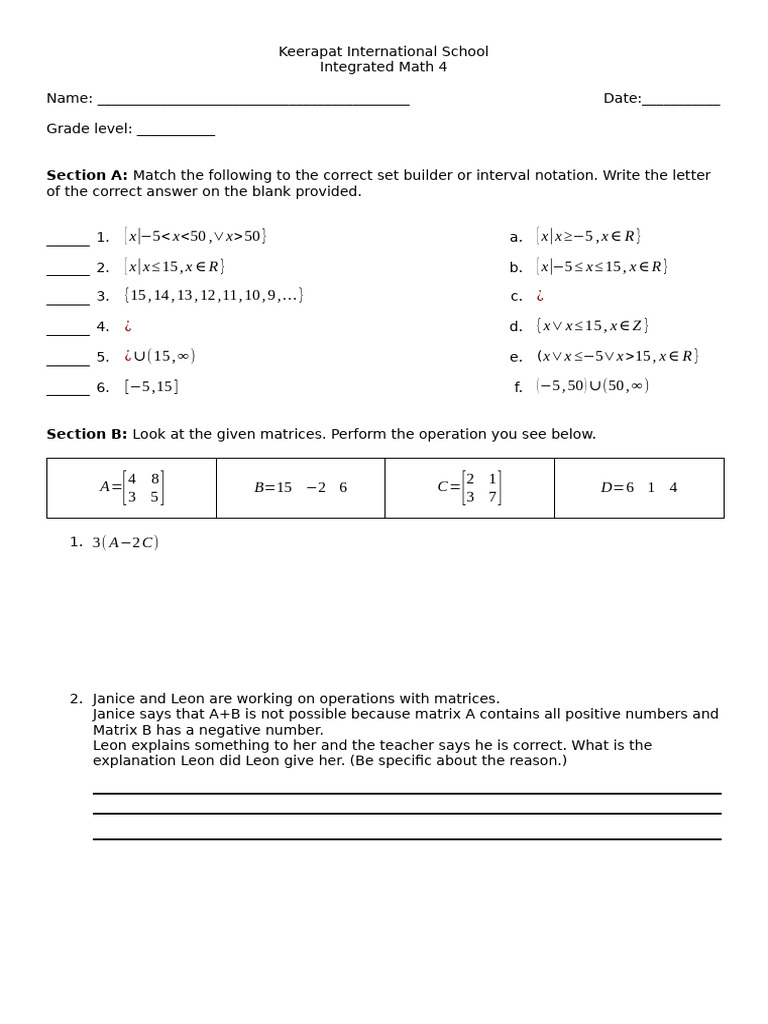 Domain and Range Quiz for Math 4 | PDF | Function (Mathematics ...