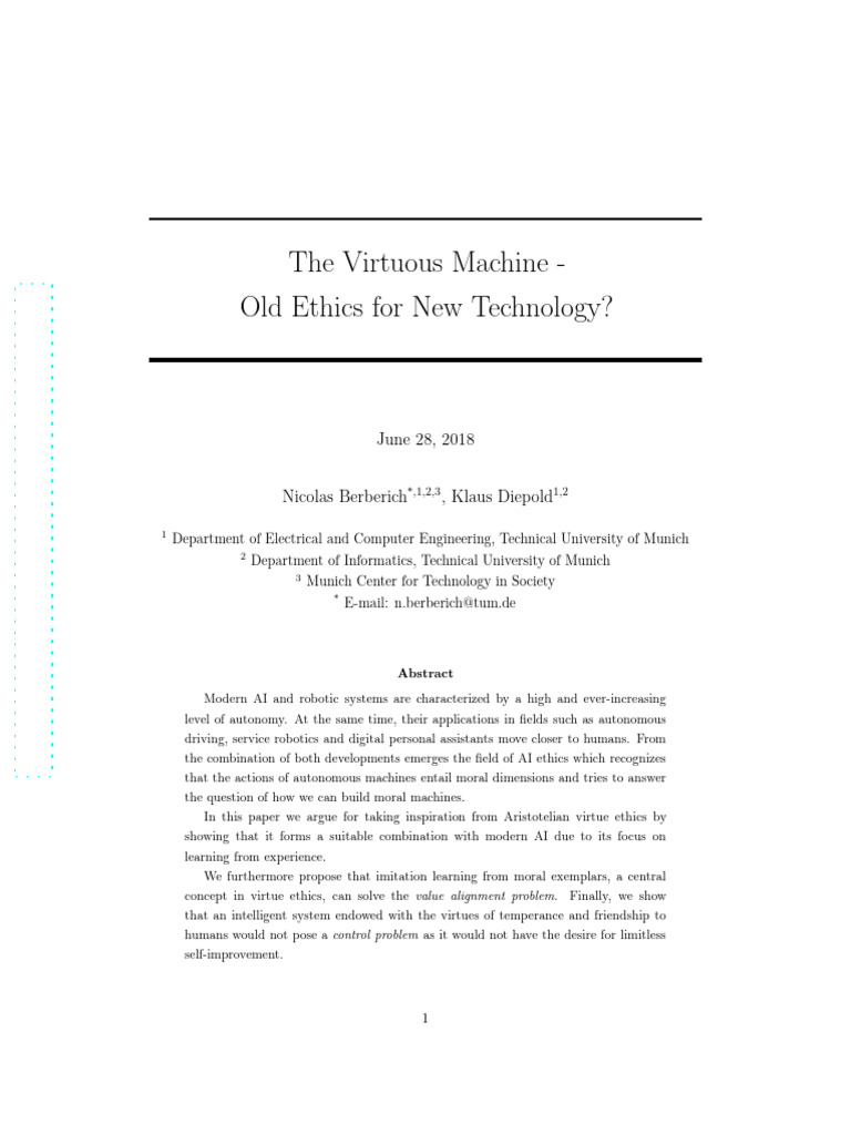 The Virtuous Machine - Old Ethics For New Technology | PDF | Virtue Ethics | Utilitarianism