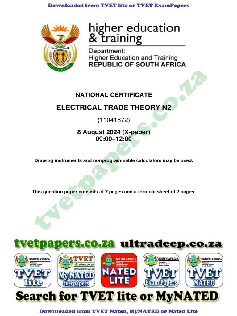 t510 - Electrical Trade Theory n2 QP Aug 2024 - Tvetpapers - Co.za | PDF