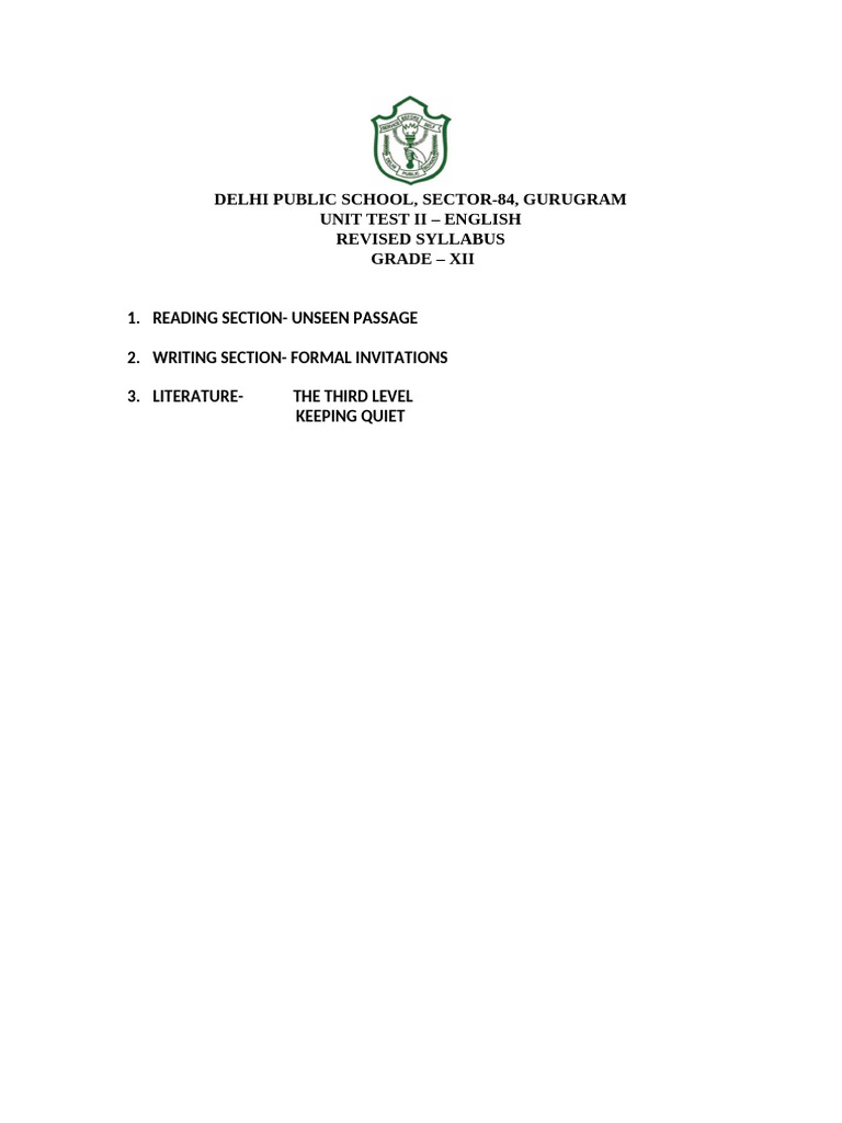 Revised - Ut2 - English - Syllabus - Xii 2025 | PDF