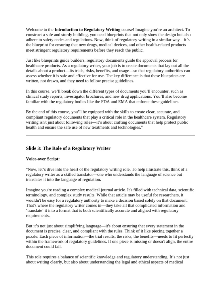 Introduction to Regulatory Writing Course | PDF | Clinical Trial ...
