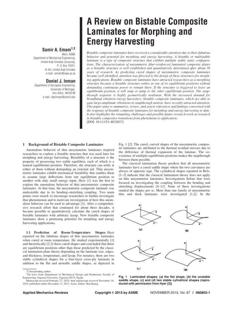 A Review On Bistable Composite Laminates For Morphing and Energy ...