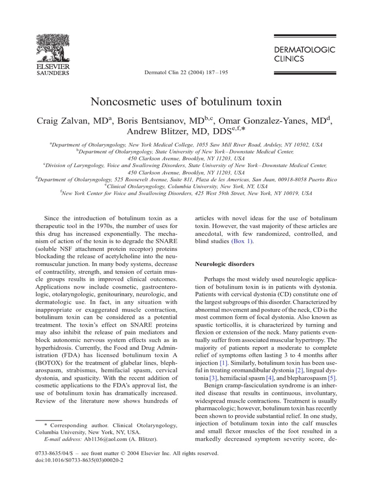 botox in non cosmetic use | PDF | Botulinum Toxin | Dystonia