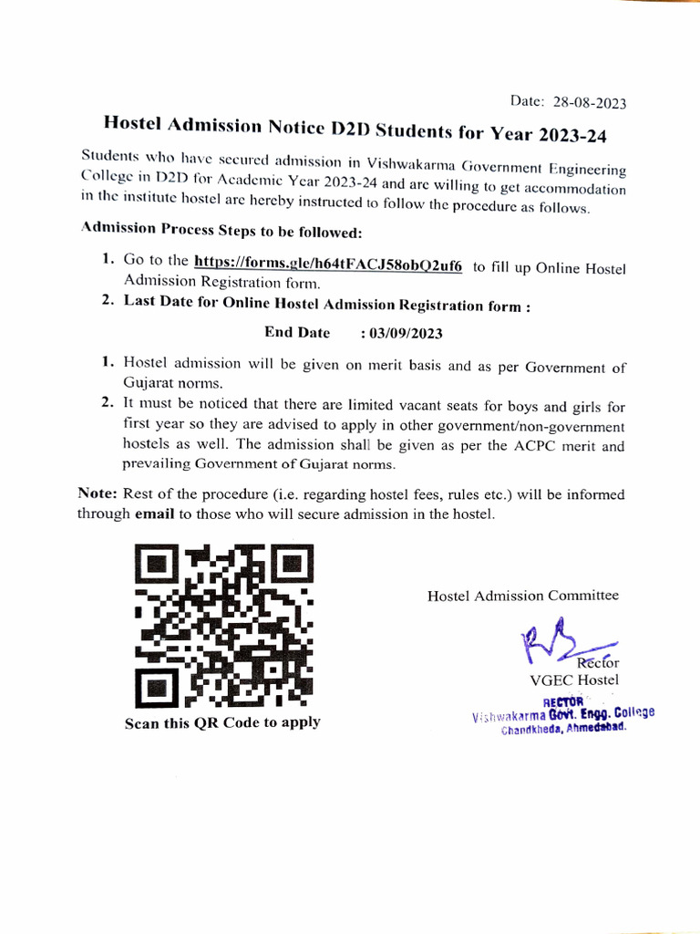 D2D Hostel Registration Form | PDF