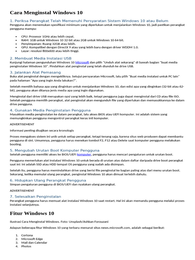Cara Menginstal Windows 10 | PDF