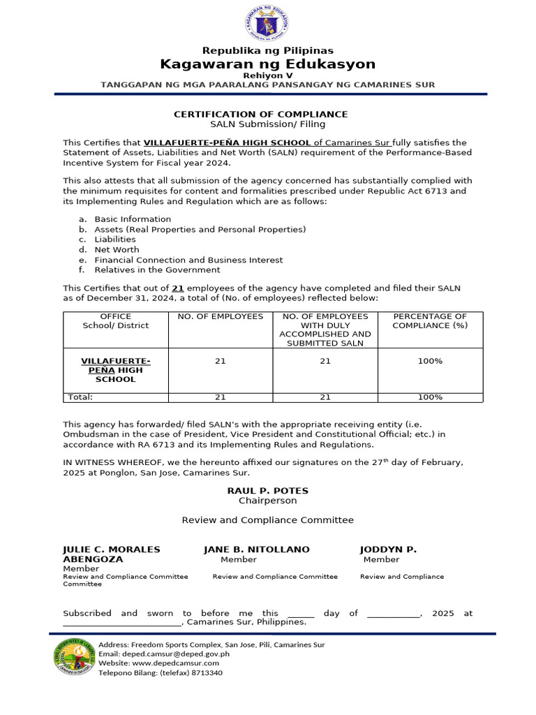 COMPLIANCE Form | PDF