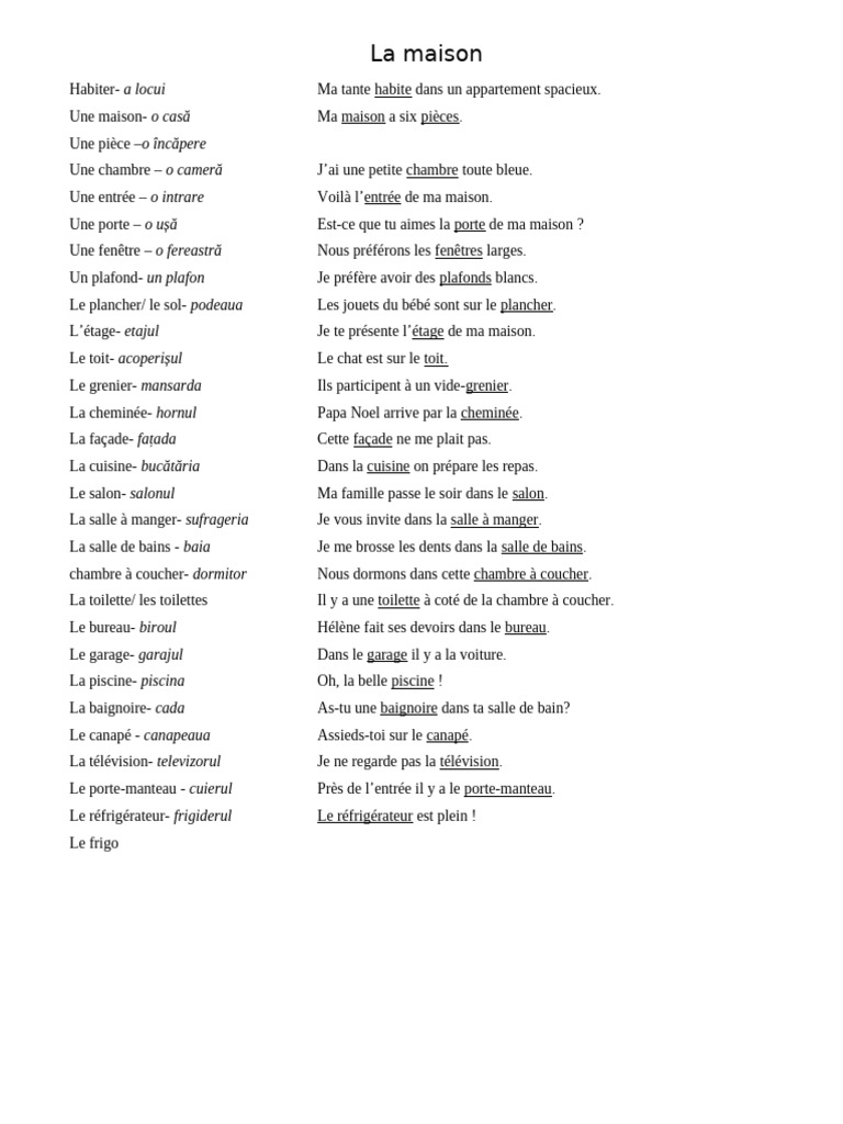 Vocabulaire des pièces de la maison | PDF