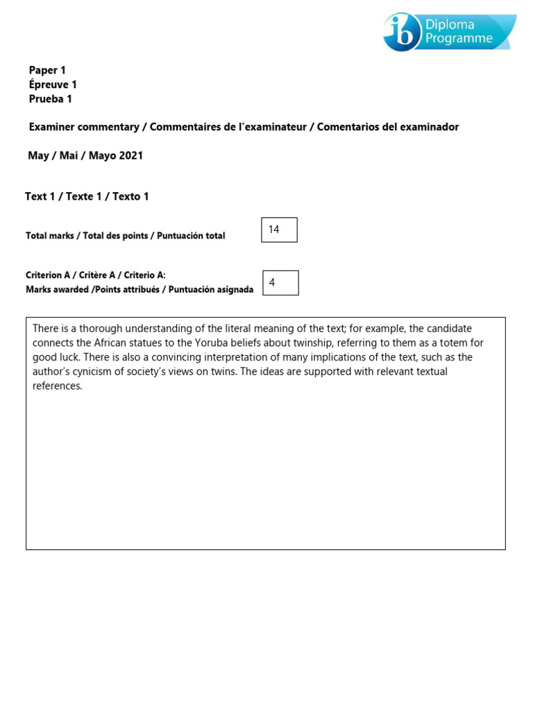 English A - Language and Literature - Paper 1 Sample B Commentary (Cate ...