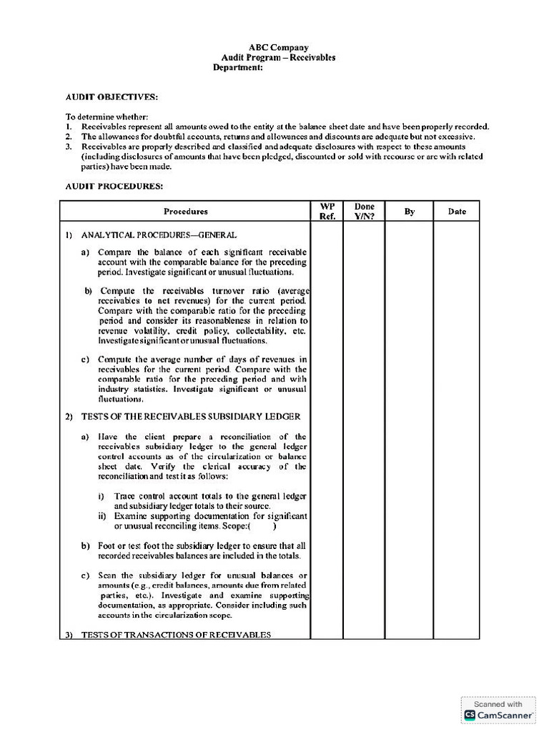 Audit Program For Receivables | PDF