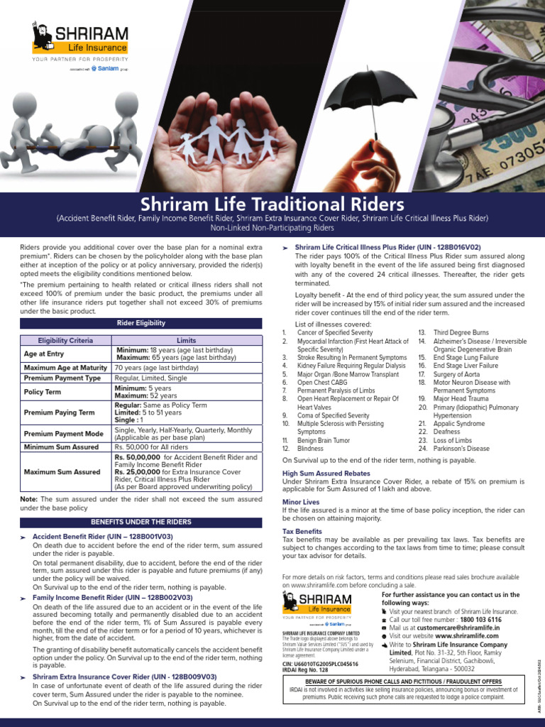 Shriram Life Insurance Riders Overview | PDF | Life Insurance | Insurance