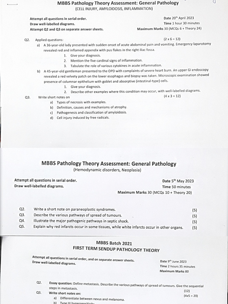MBBS 2021 Question Papers - Pathology | PDF