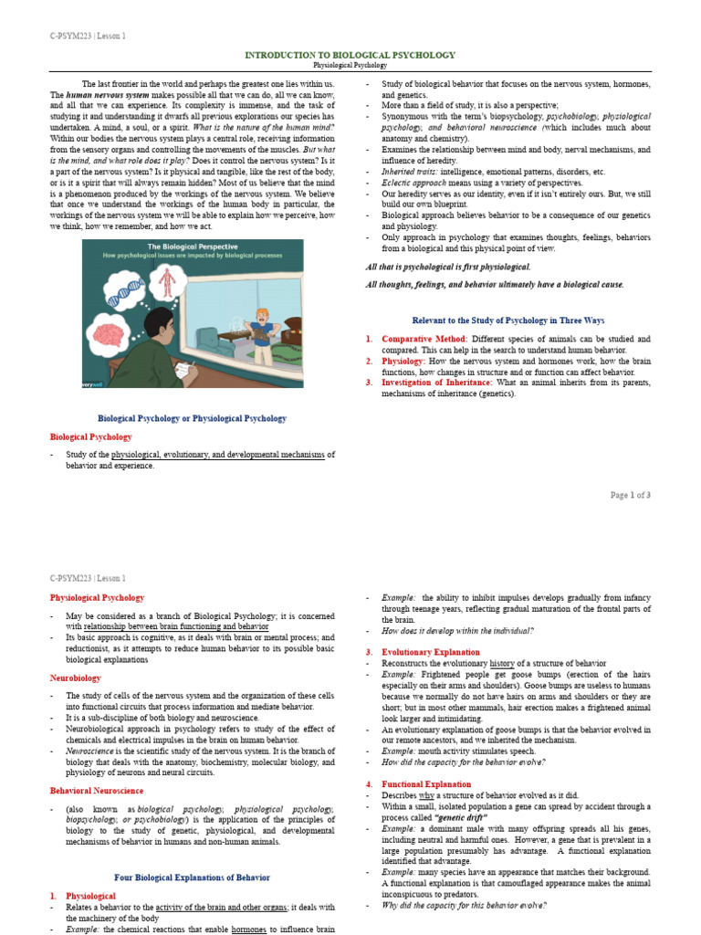 1 Introduction To Biological Psychology | PDF | Behavioral Neuroscience ...
