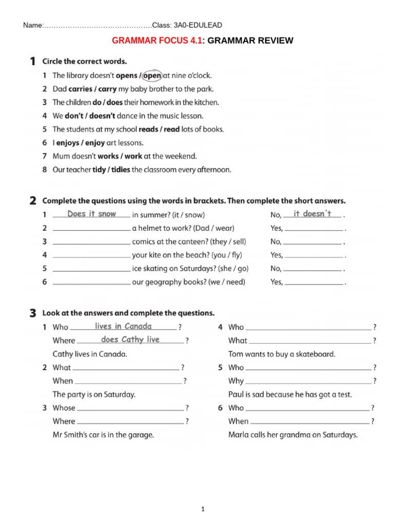 Grammar 4.1 - 3a0 Grammar Review | PDF