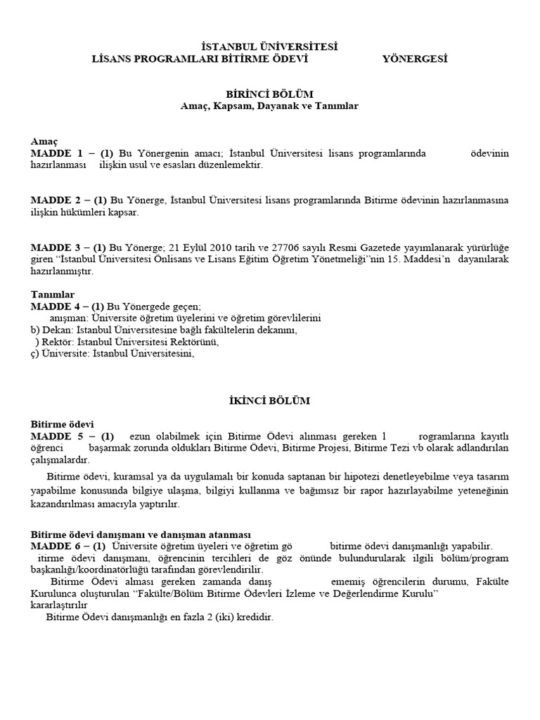 Lisans Programlarizbitirme Odevi Hazirlama Yonergesi | PDF