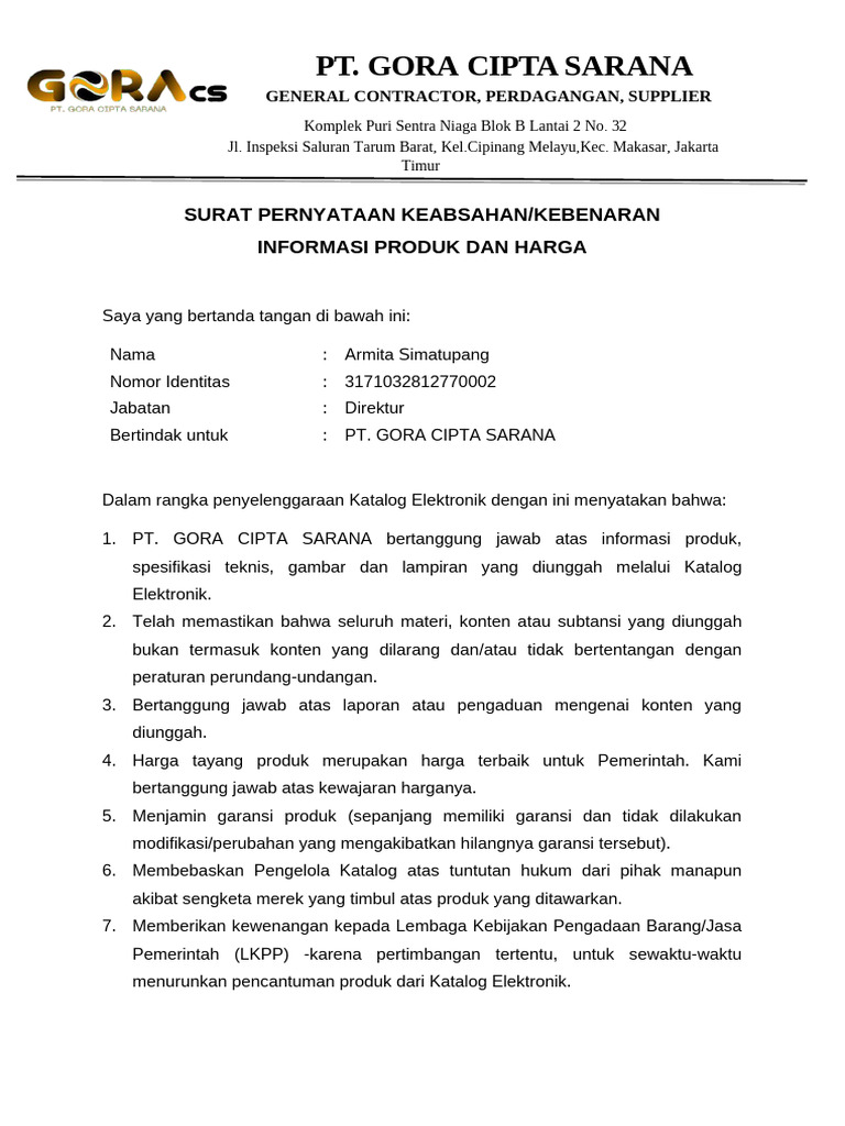 Surat Pernyataan Keabsahan | PDF