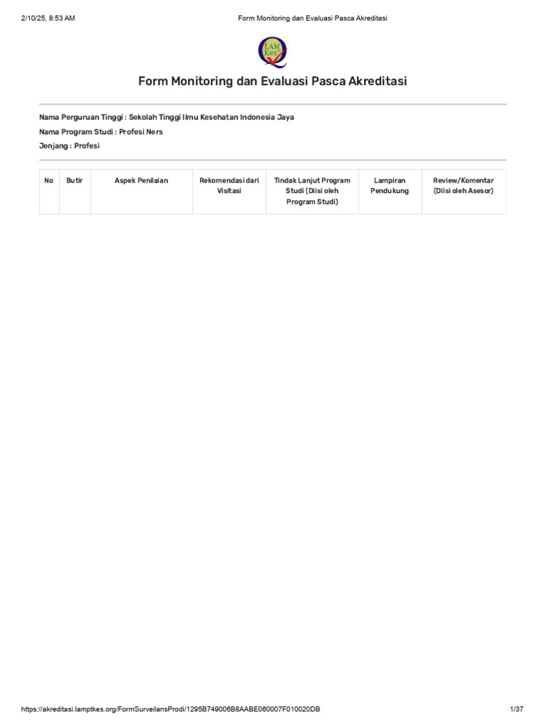 Form Monitoring Dan Evaluasi Pasca Akreditasi | PDF