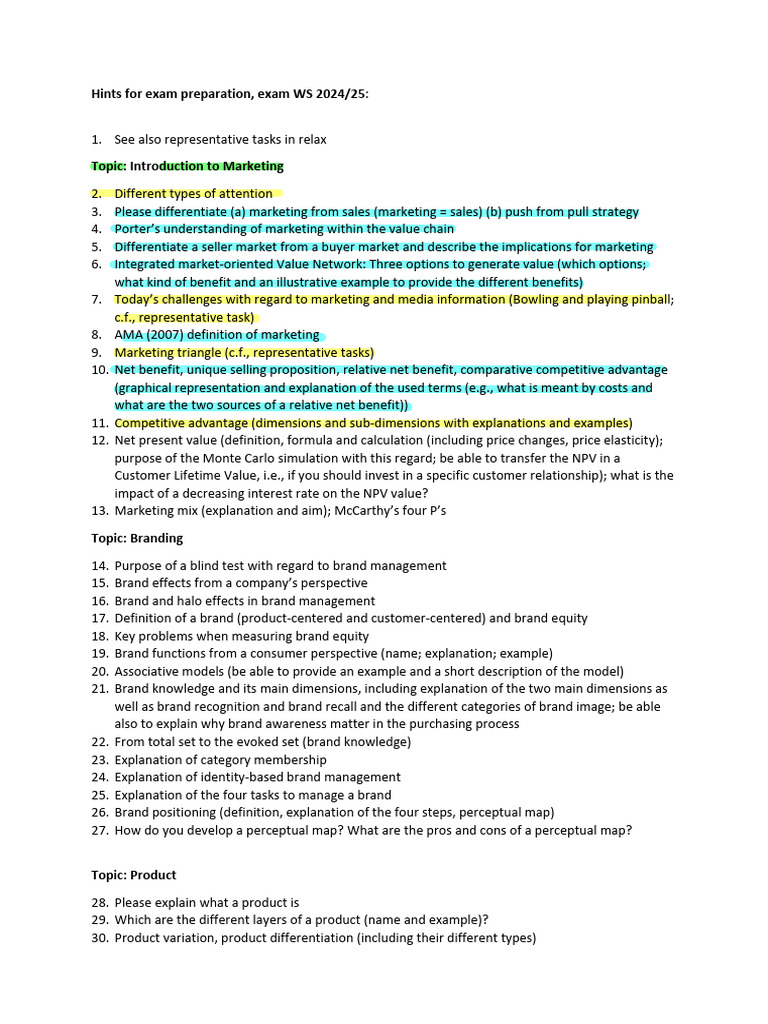 Hints For The Exam - WS24 - 25pdf | PDF | Marketing | Brand