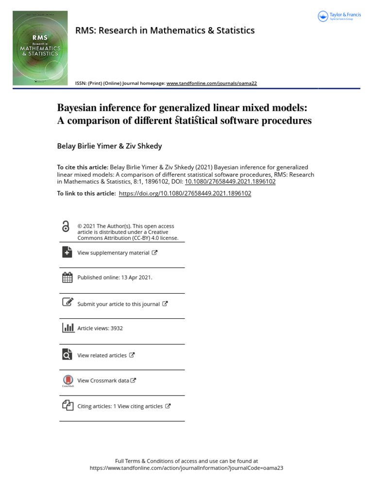 Bayesian Inference For Generalized Linear Mixed Models A Comparison of Different Statistical ...