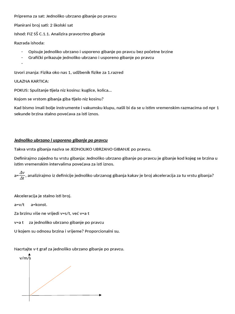 Akceleracija I Jednoliko Ubrzano 1 | PDF