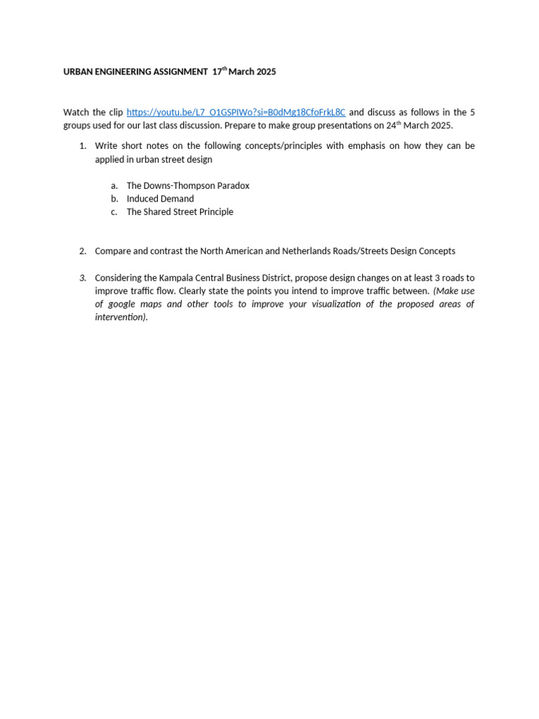 Urban Engineering Assignment 17th March 2025 | PDF